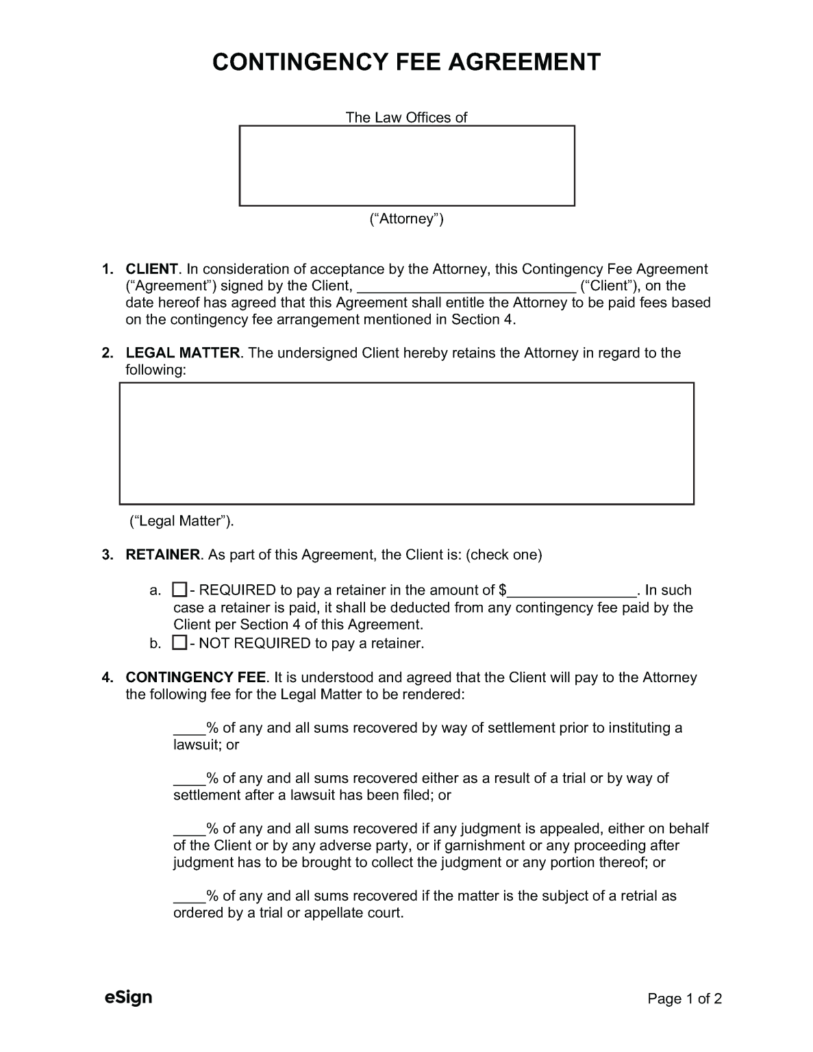 Free Contingency Fee Agreement Template | PDF | Word