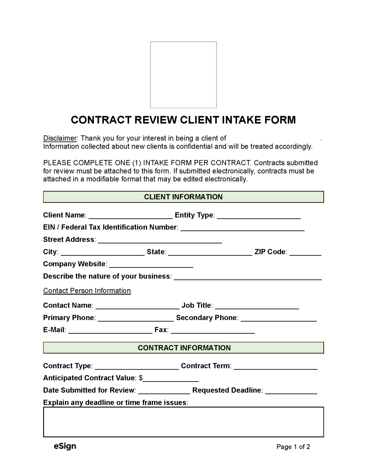 Free Contract Review Intake Form | PDF | Word