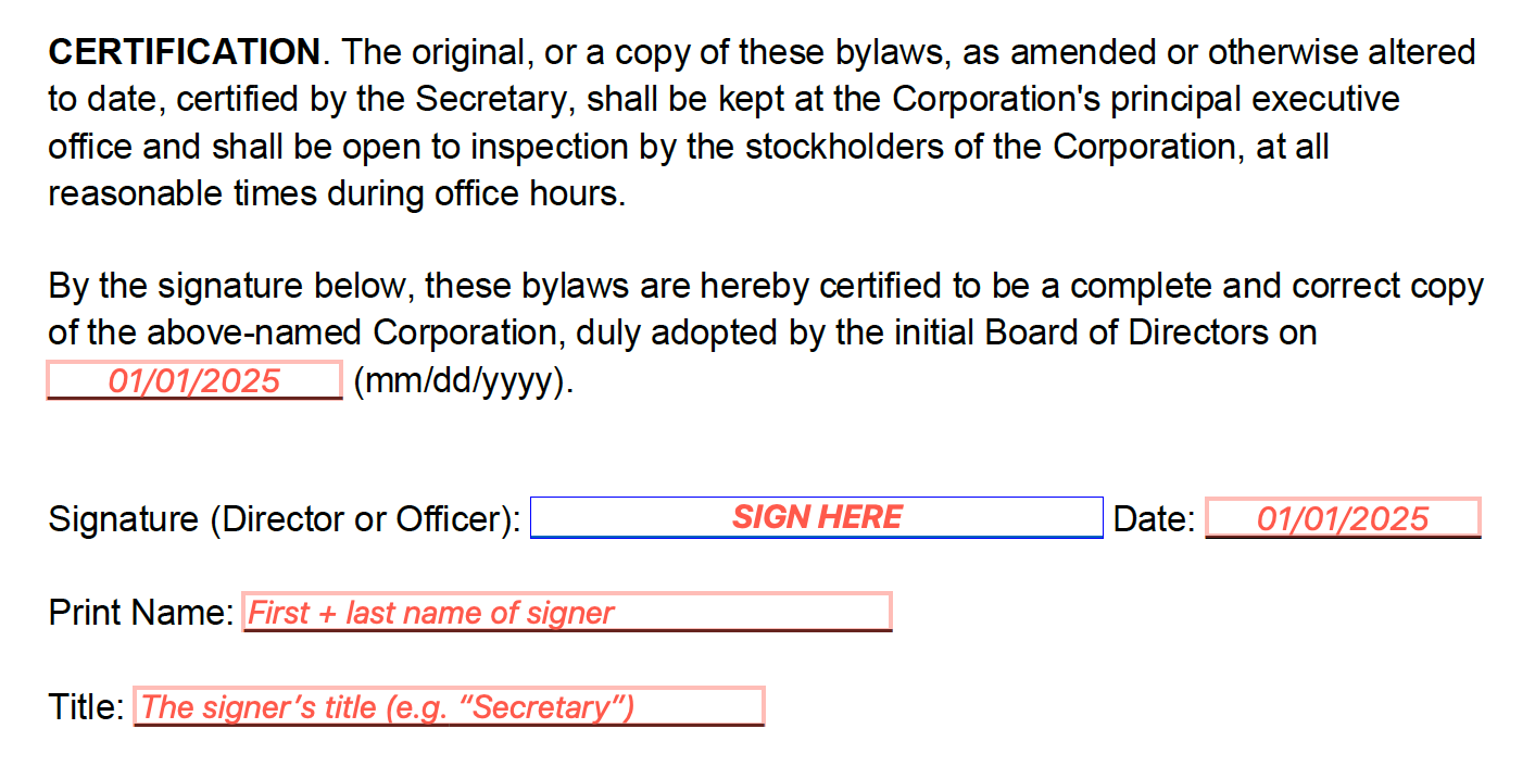 Free Corporate Bylaws Template | PDF | Word