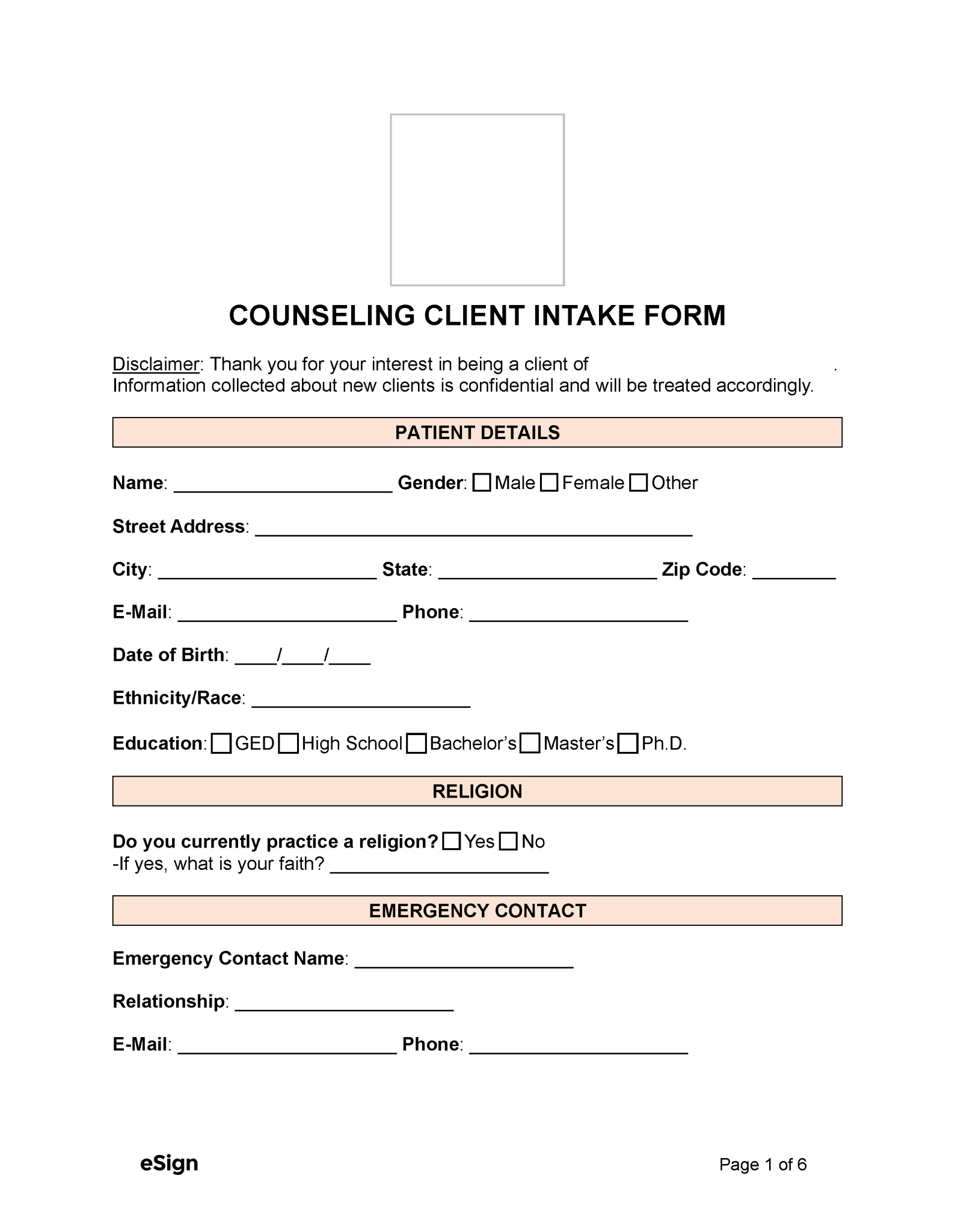 Free Therapist Client Intake Form | PDF | Word