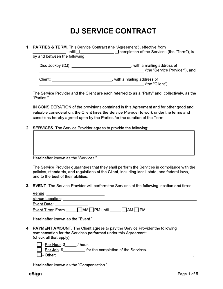 Free Disc Jockey (DJ) Contract Template | PDF | Word