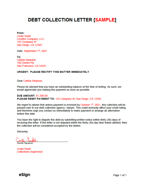 Free Debt Collection Letter Template - PDF | Word