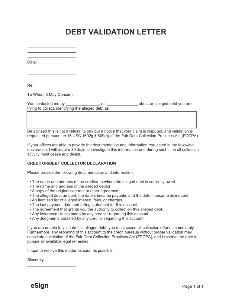 Free Debt Validation Letter Template | PDF | Word