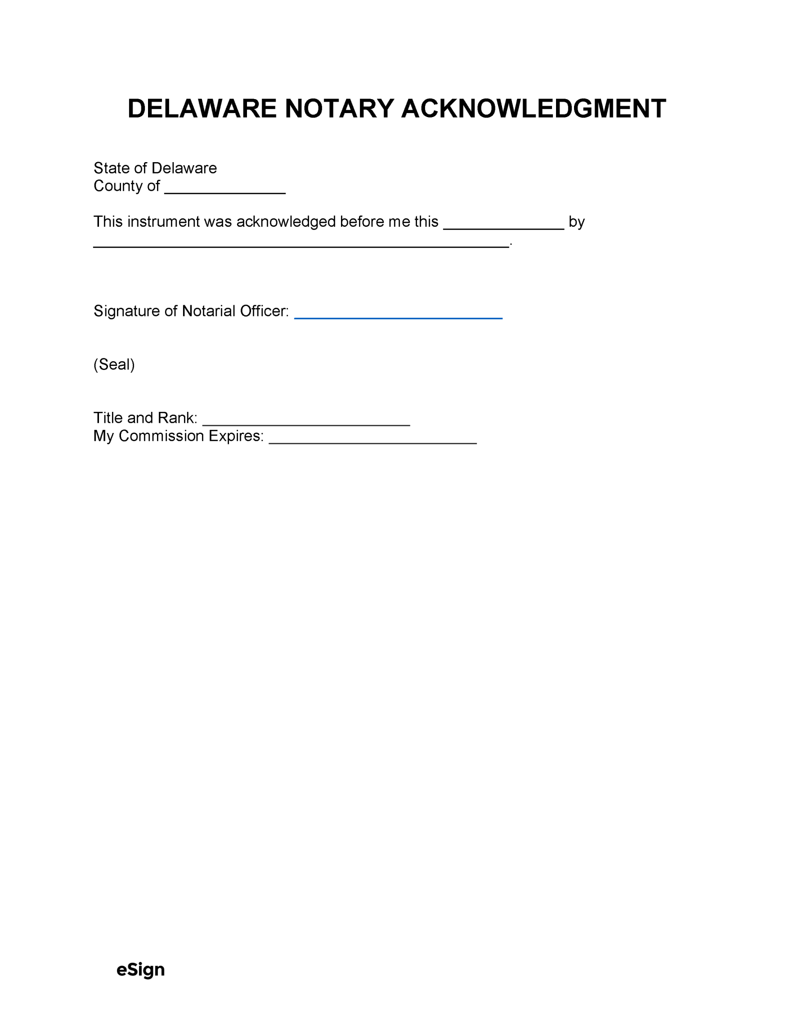 Free Delaware Notary Acknowledgment Form | PDF | Word