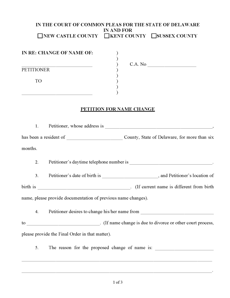 Free Delaware Petition for Name Change | PDF