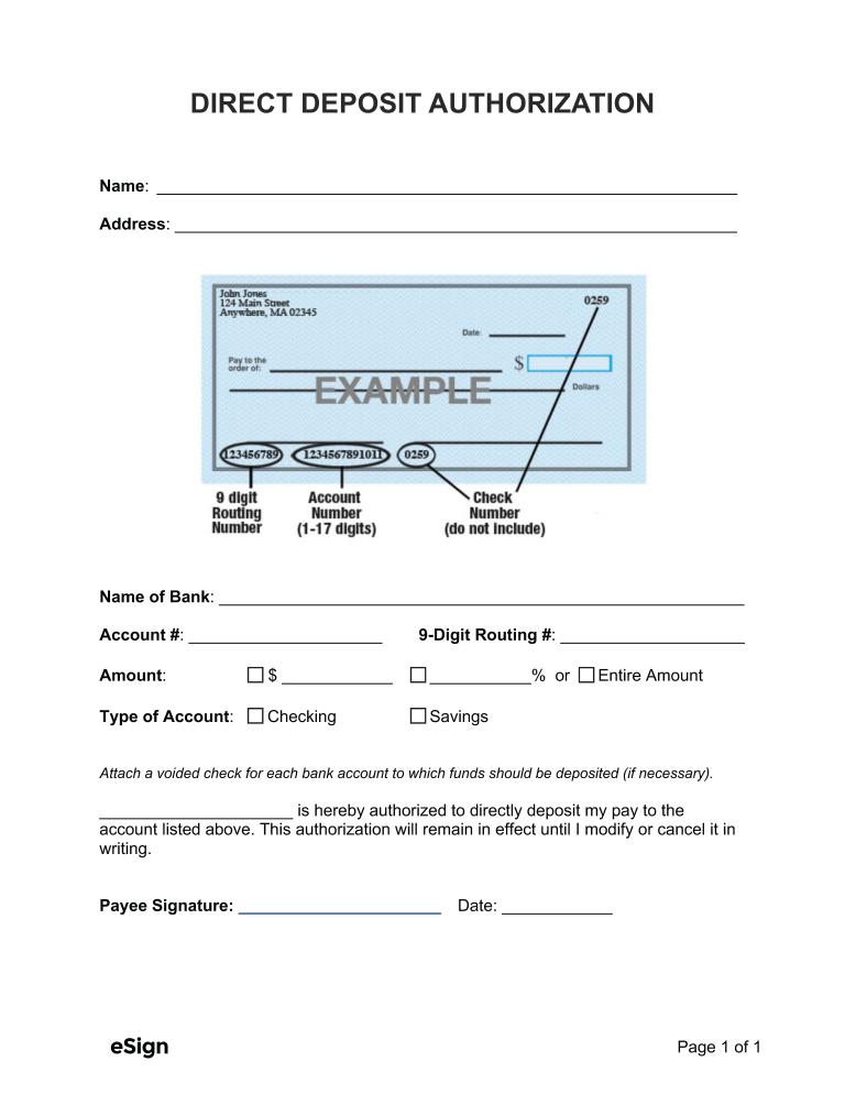 Free Direct Deposit Authorization Form (39) | PDF | Word