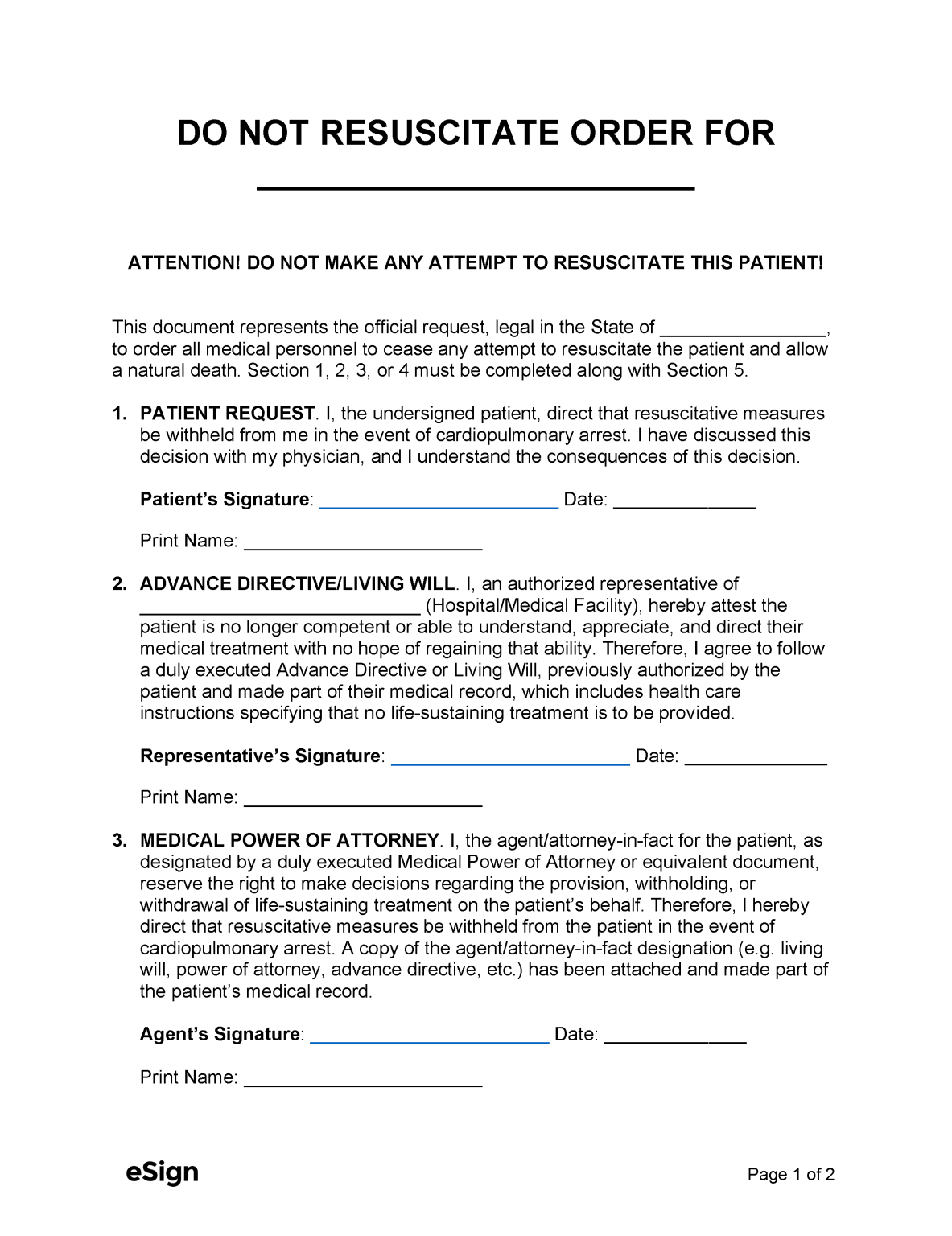 Free Do Not Resuscitate (DNR) Forms | PDF | Word