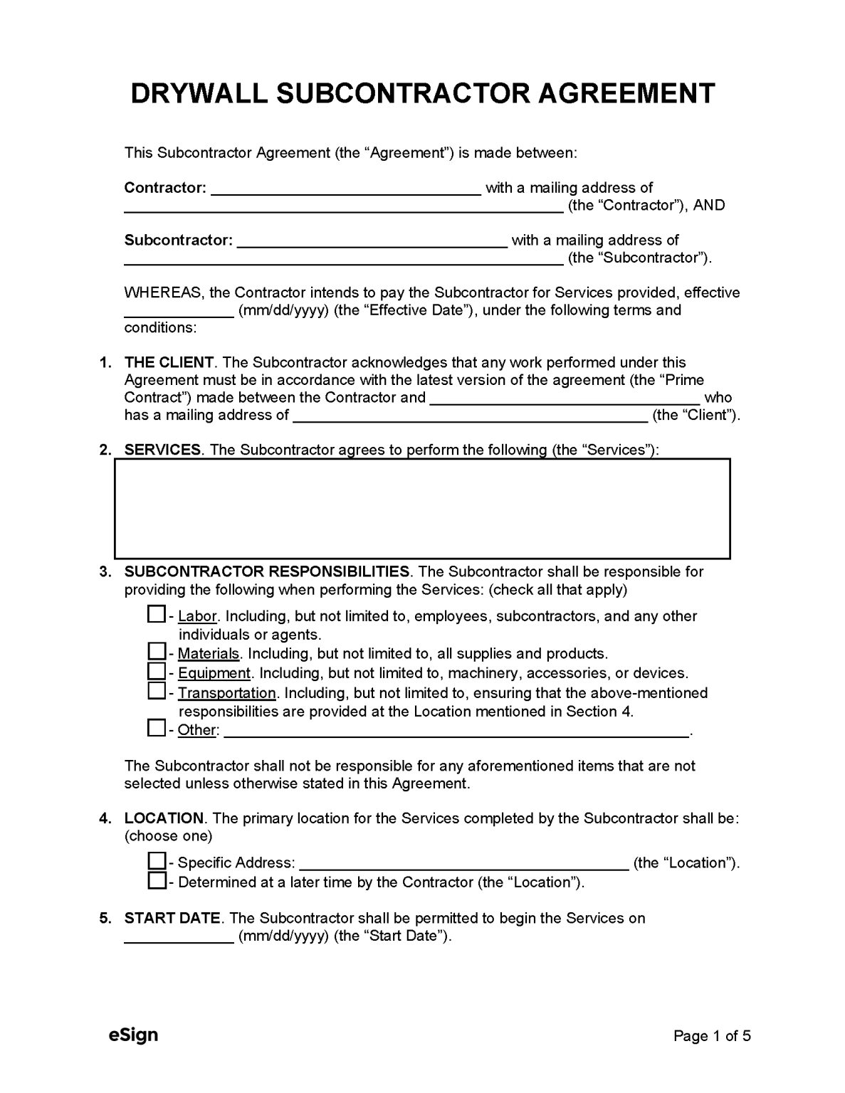 Free Drywall Subcontractor Agreement Template | PDF | Word