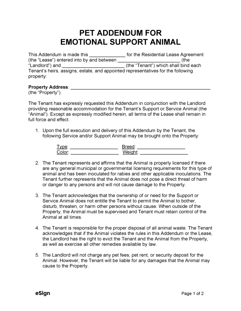 Free Pet Addendum to Lease Templates (3) | PDF | Word