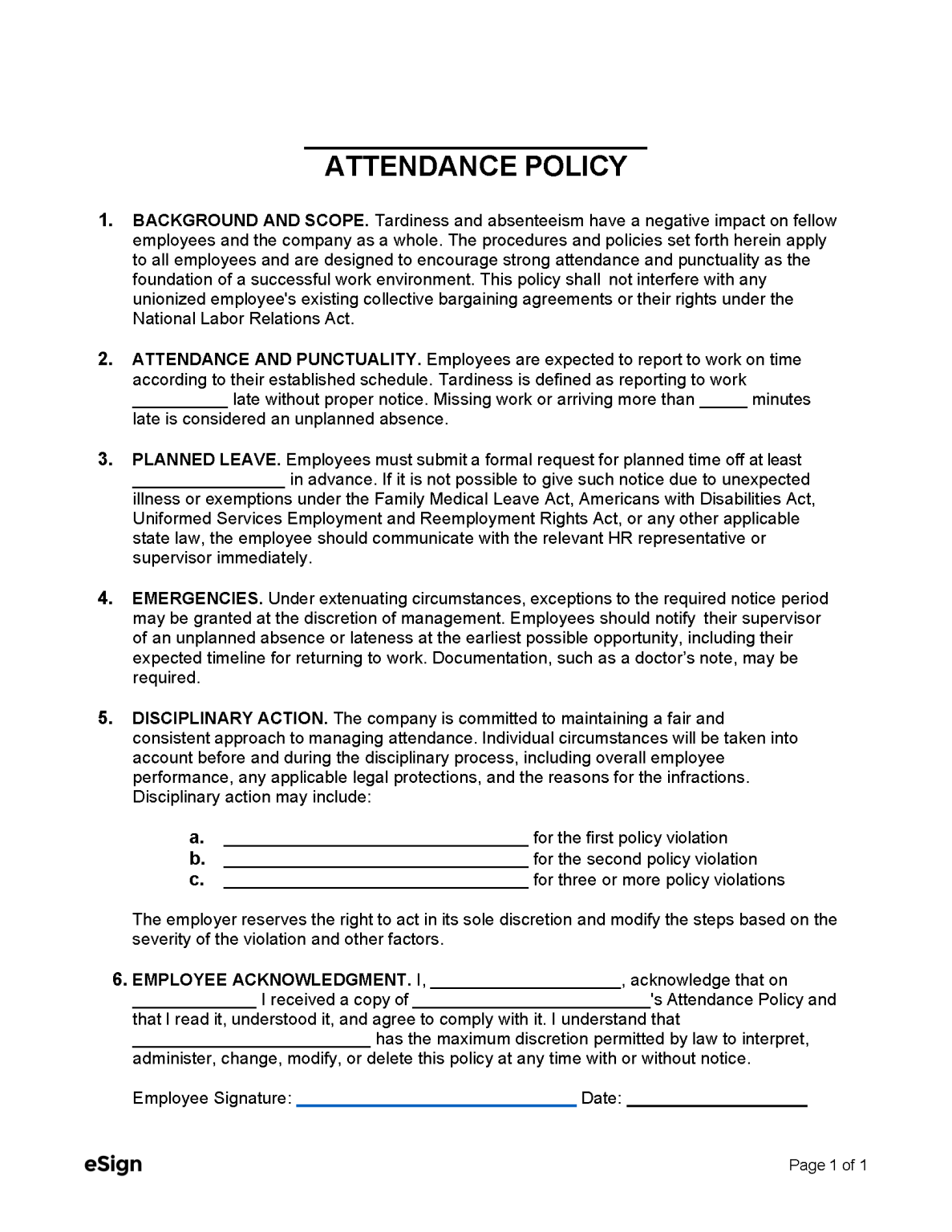 Free Employee Attendance Policy | PDF | Word