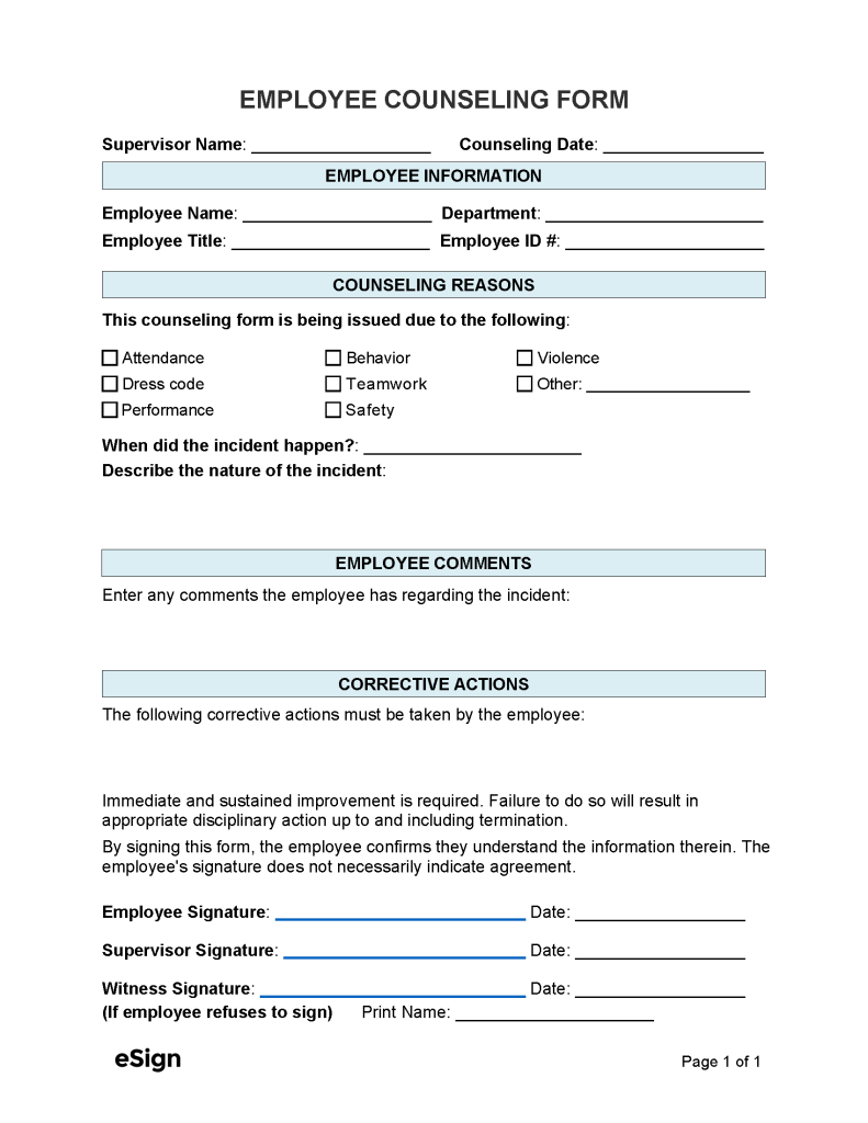 Free Employee Counseling Form | PDF | Word