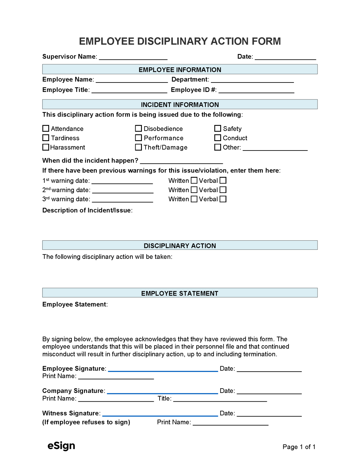 Free Employee Discipline Form | PDF | Word