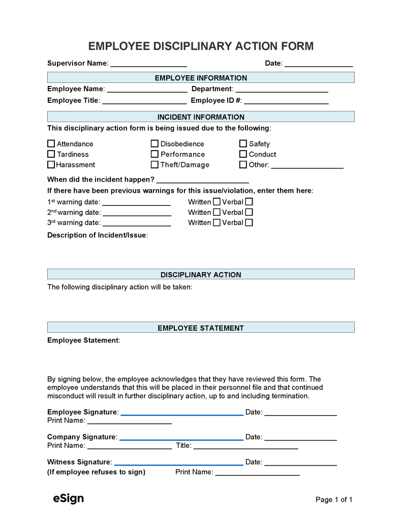 Free Employee Discipline Form | PDF | Word