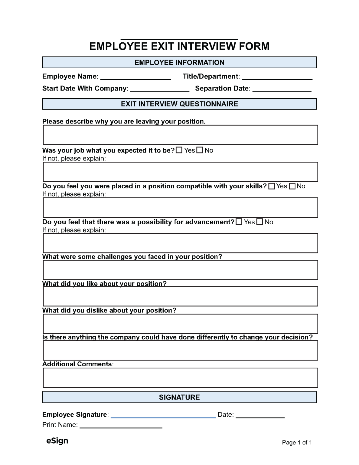 Free Exit Interview Template | PDF | Word