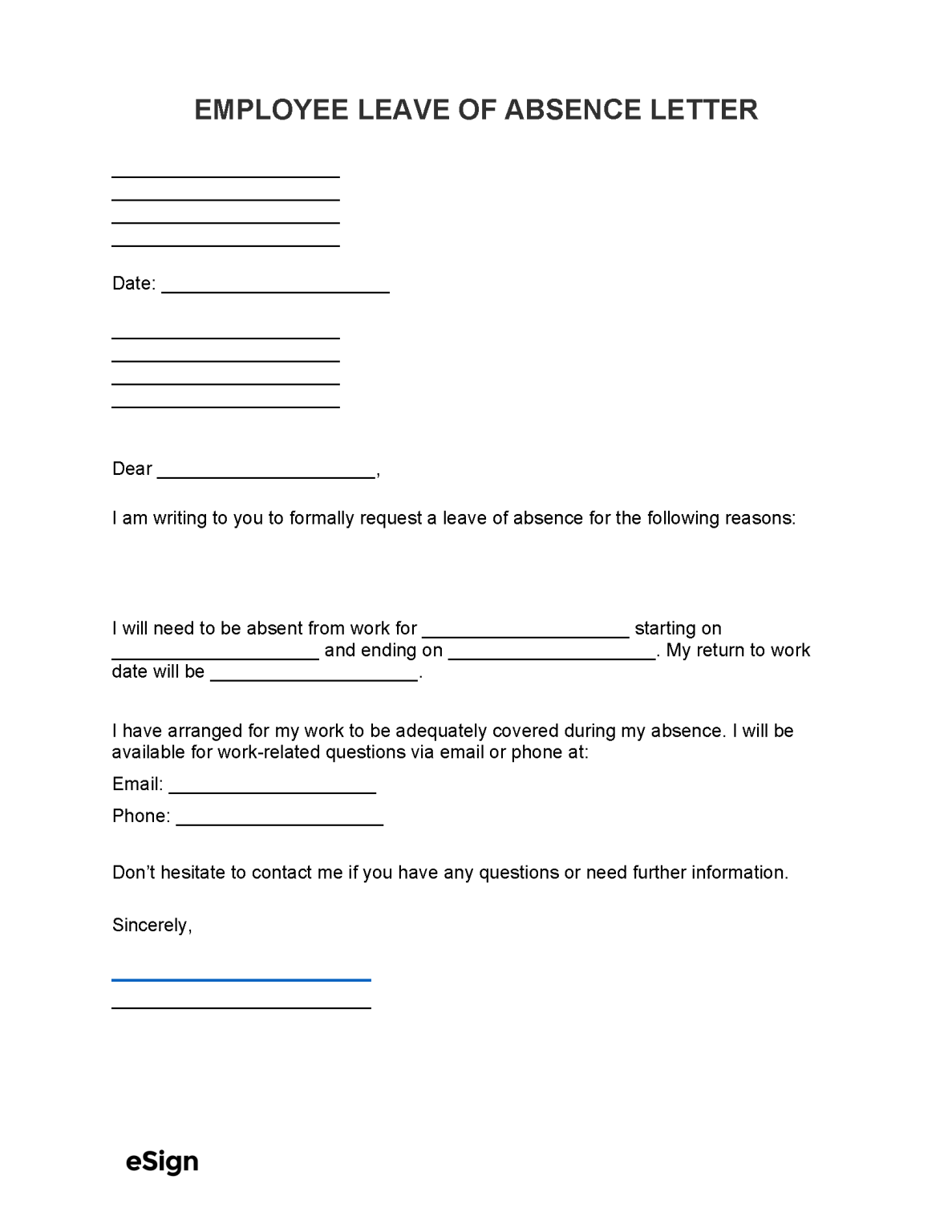 Free Leave of Absence Letter | PDF | Word