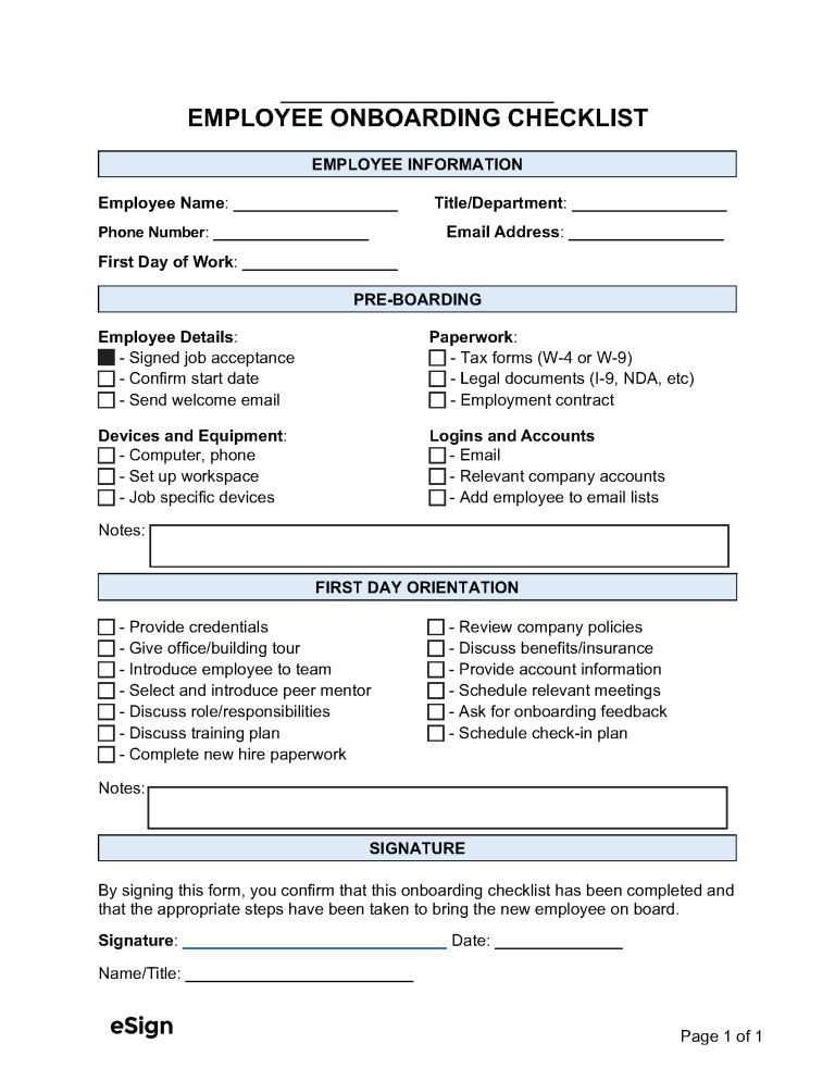 Free Onboarding Checklist | PDF | Word
