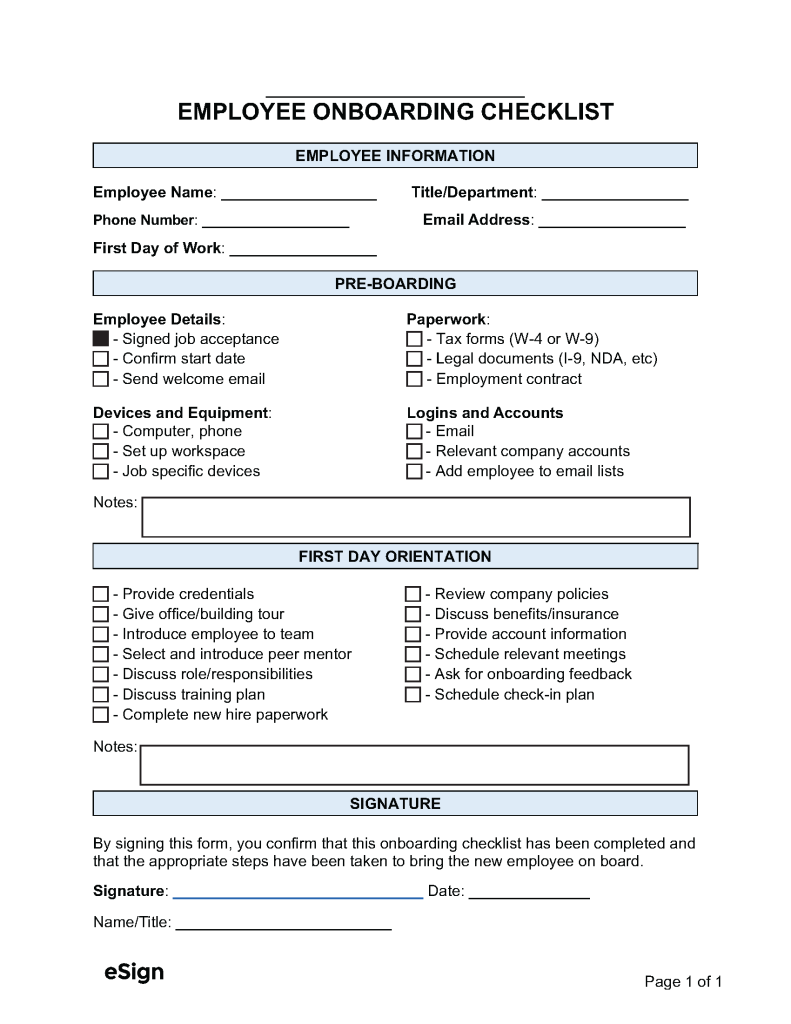 Free Onboarding Checklist | PDF | Word