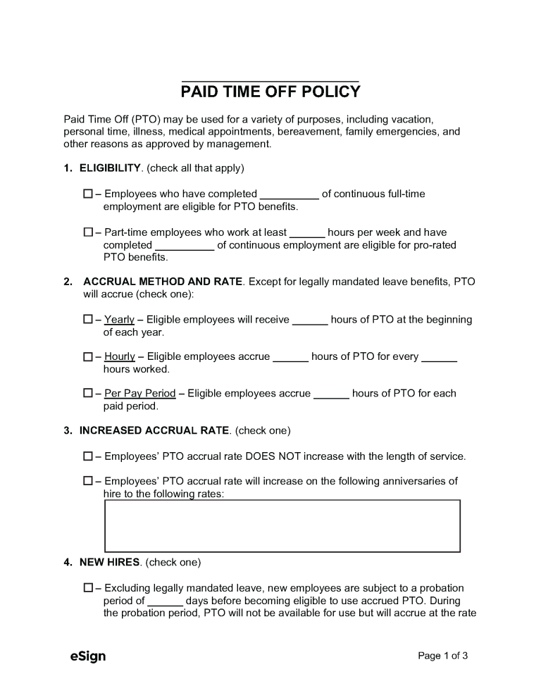 Free Paid Time Off Policy Template | PDF | Word