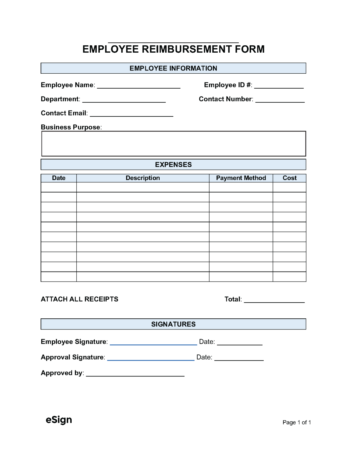 Free Employee Reimbursement Form | PDF | Word