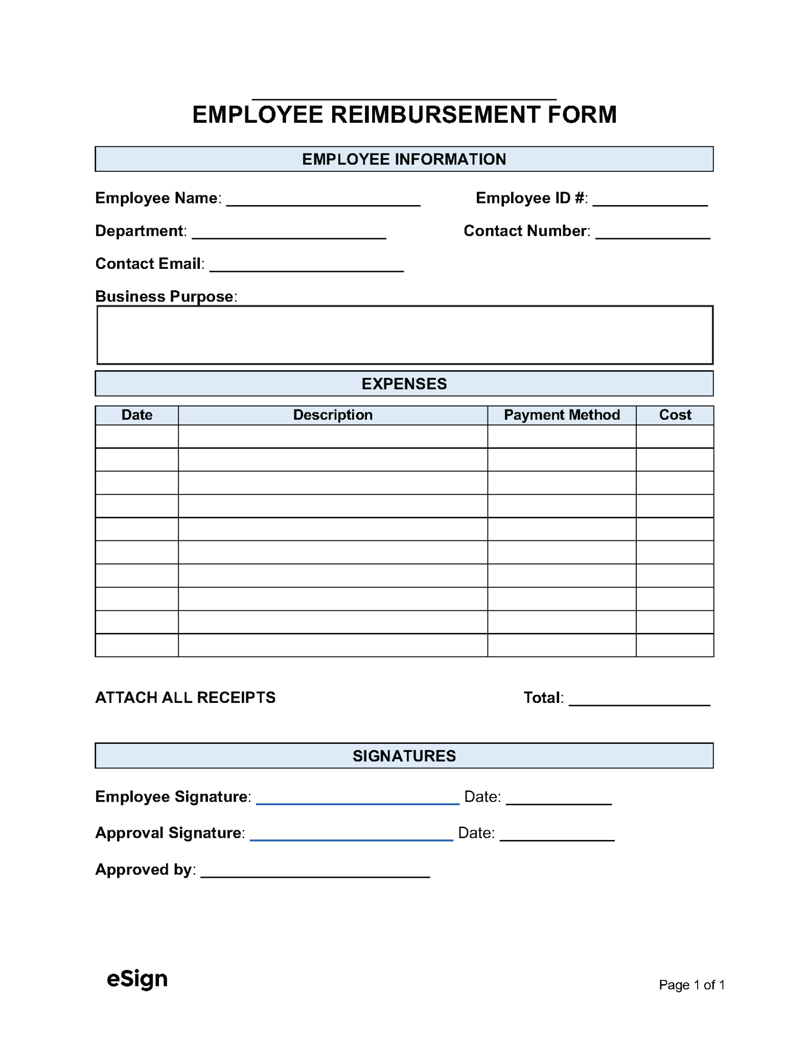 Free Employee Reimbursement Form | PDF | Word