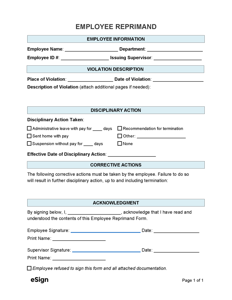 Free Employee Reprimand Form | PDF | Word