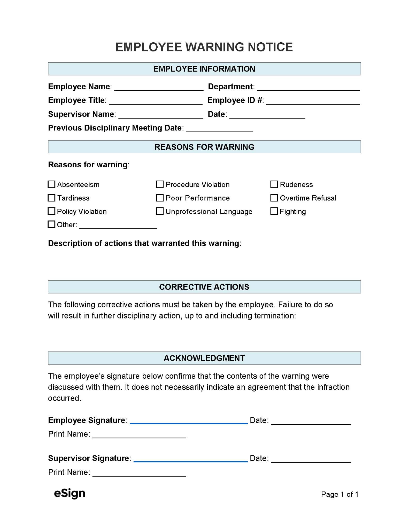 Free Employee Warning Notice | PDF | Word