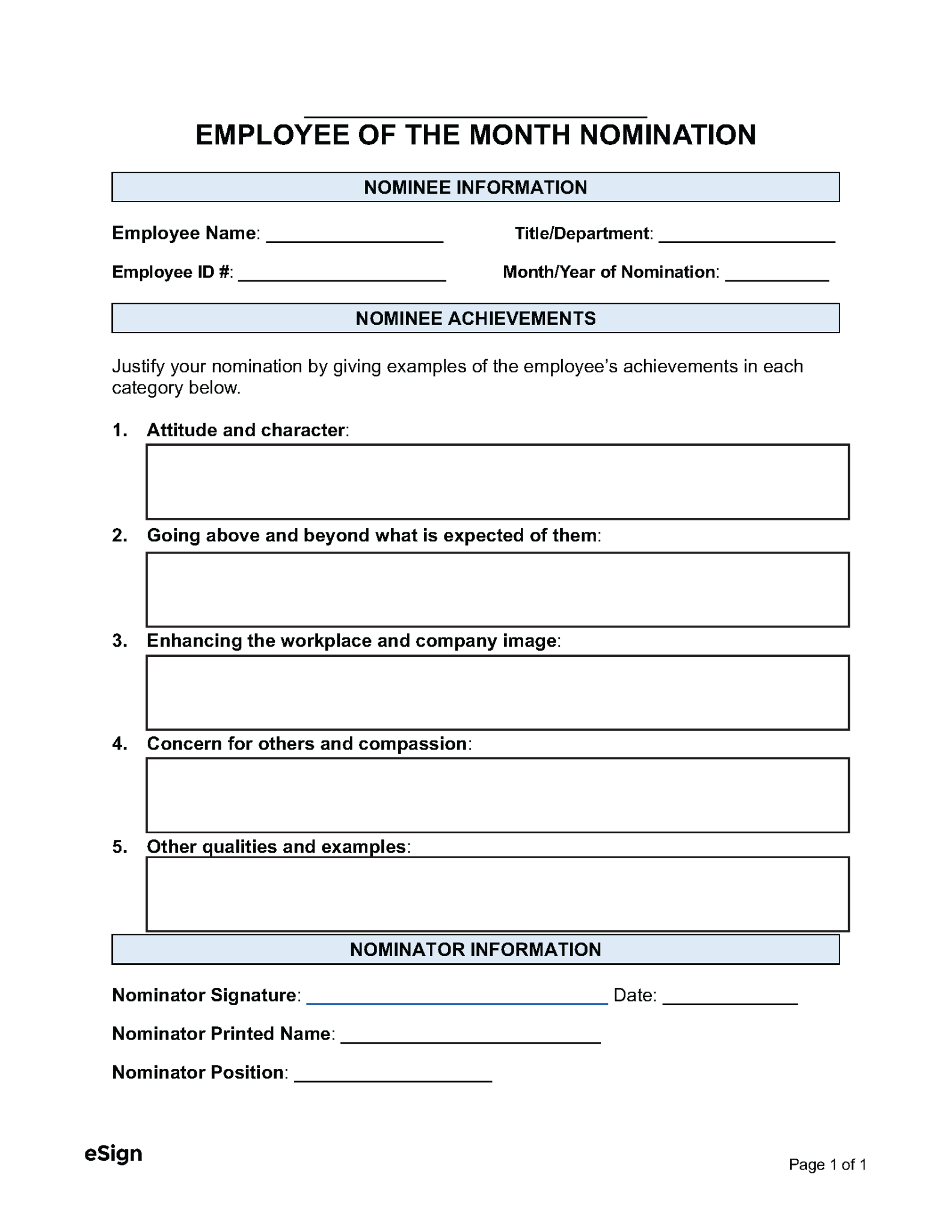 Free Employee of the Month Nomination Form | PDF | Word