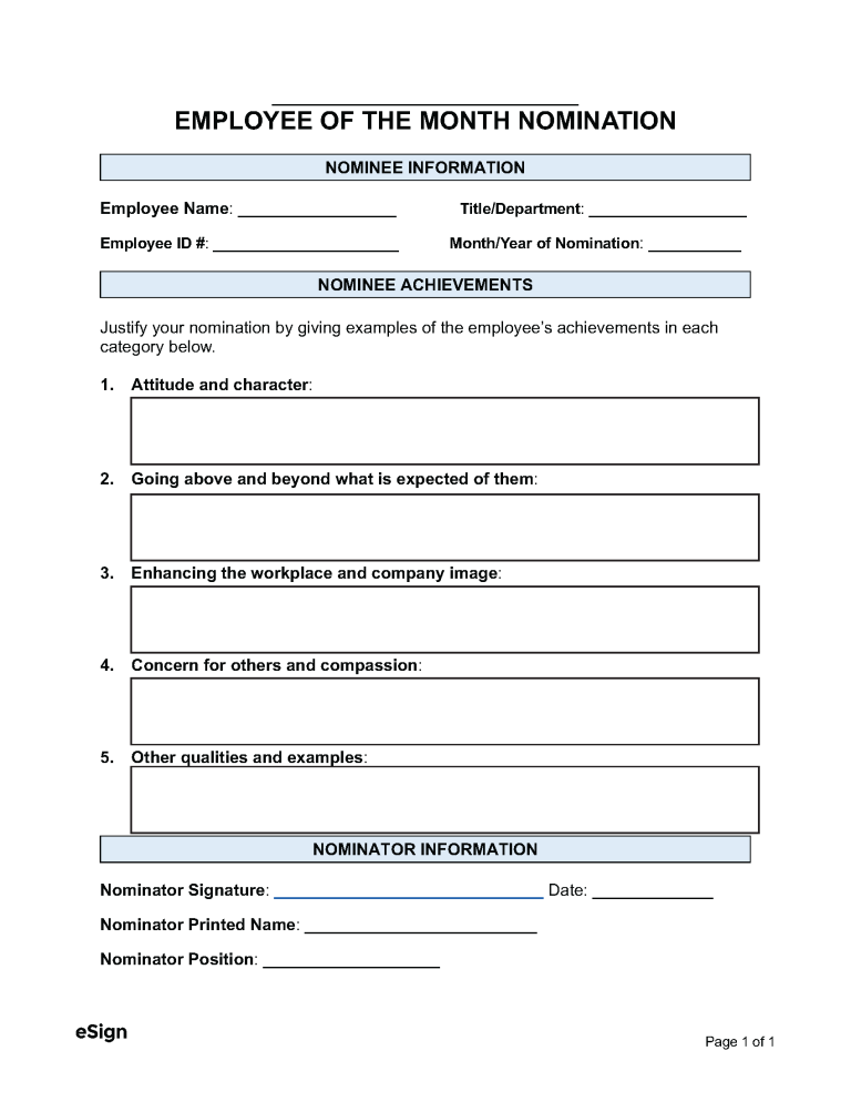 Free Employee of the Month Nomination Form | PDF | Word