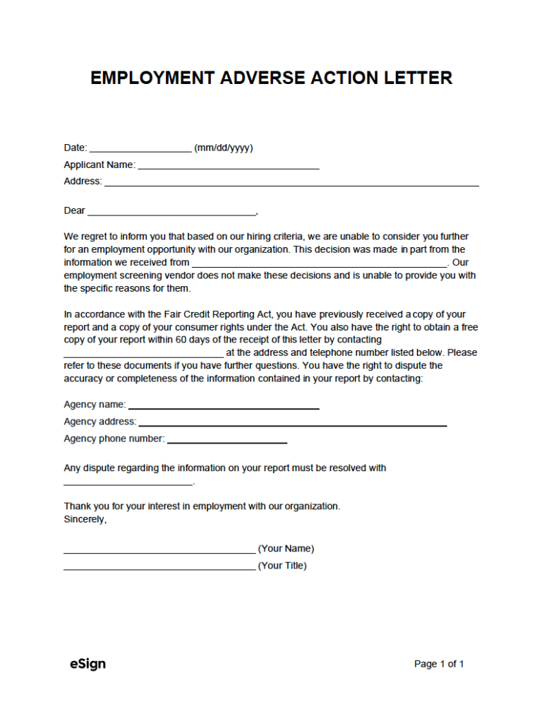 Free Adverse Action Letters | Fair Credit Reporting Act (FCRA) | PDF | Word
