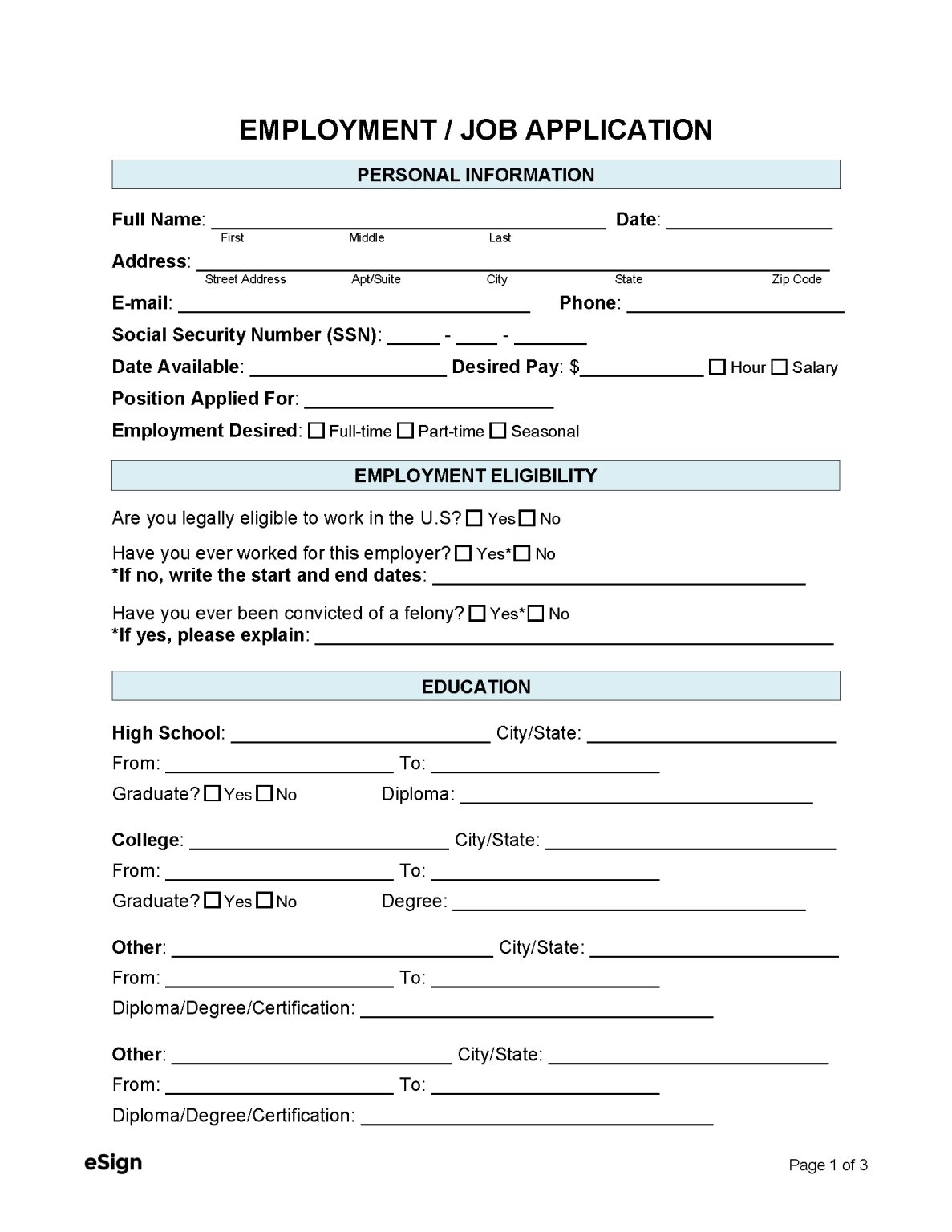 Free Job Application Form | PDF | Word