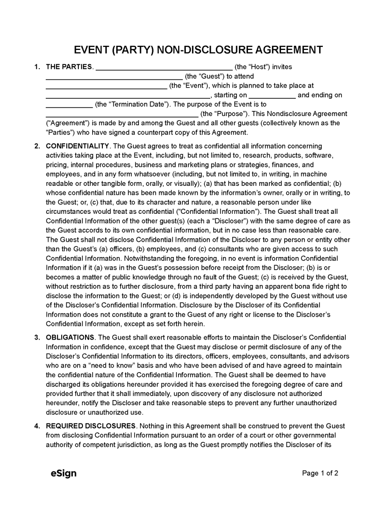 Free Event (Party) Non-Disclosure Agreement (NDA) | PDF | Word