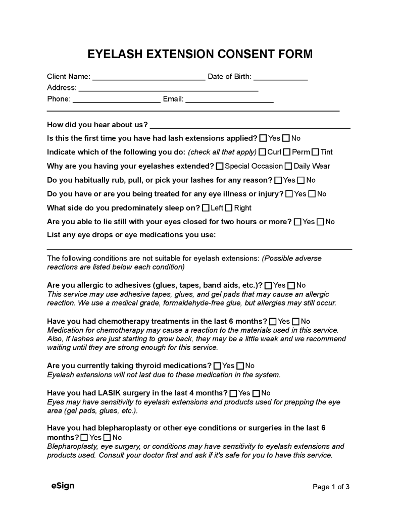 Free Eyelash Extension Consent Form | PDF | Word
