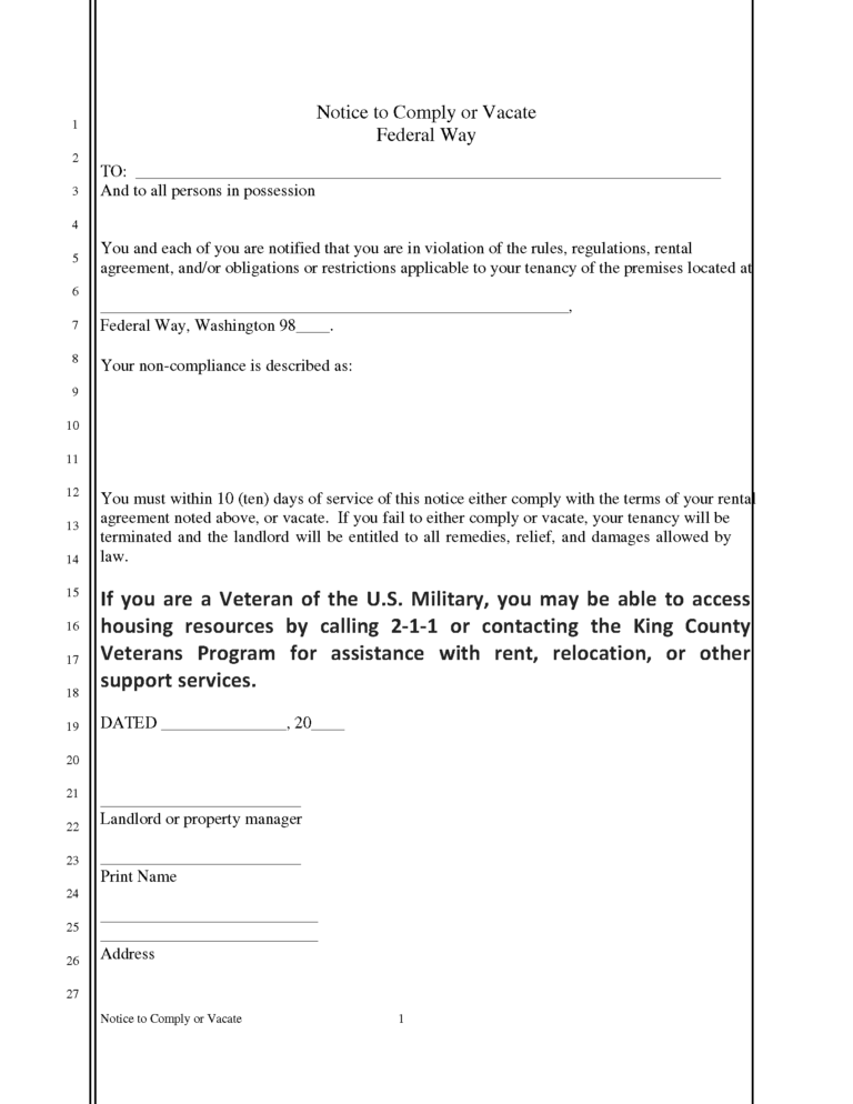 Free Washington 10-Day Notice to Quit | Non-Compliance | PDF
