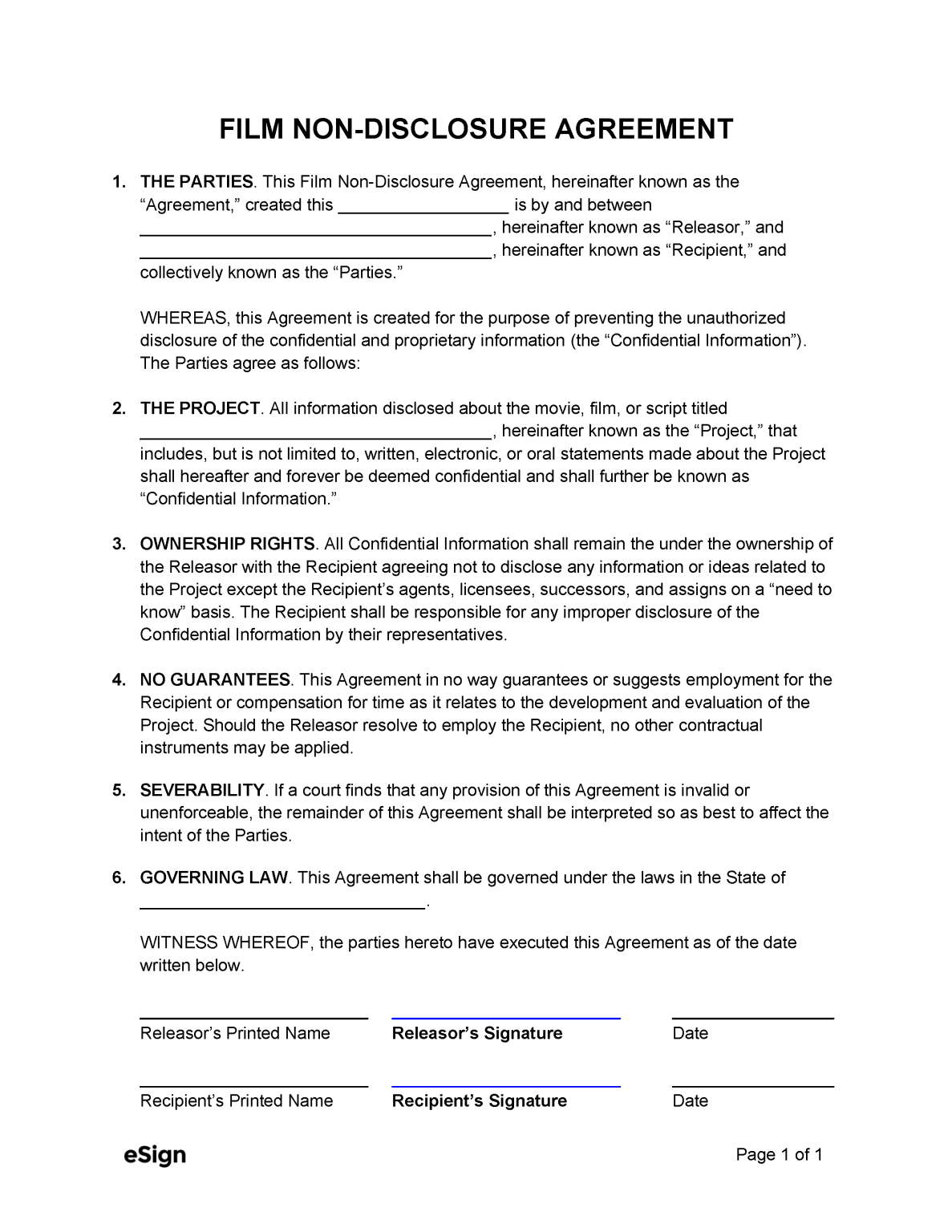 Free Film (Movie) Non-Disclosure Agreement (NDA) | PDF | Word
