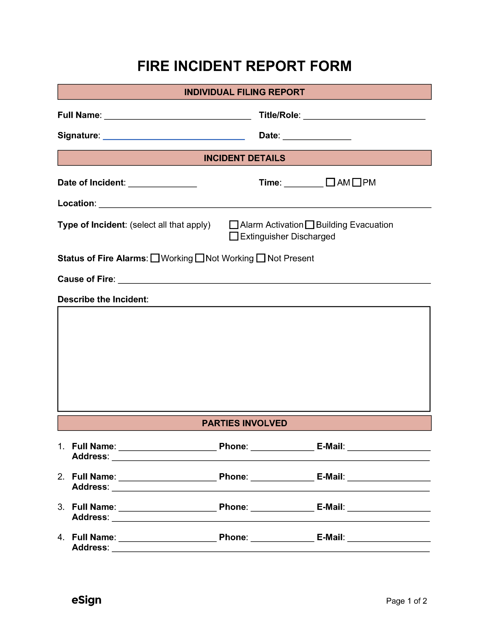 Free Fire Incident Report Form | PDF | Word