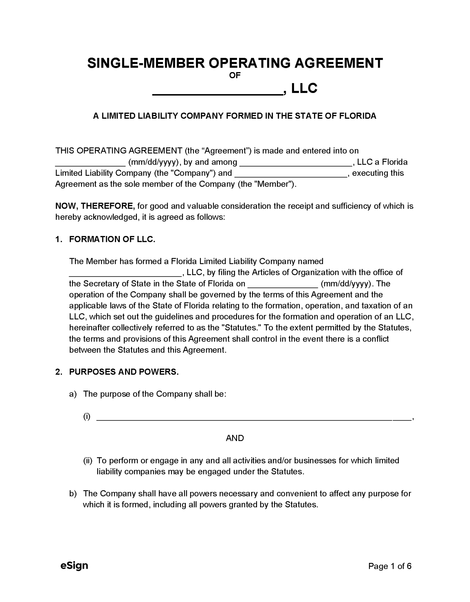 Free Florida LLC Operating Agreement Template | PDF | Word