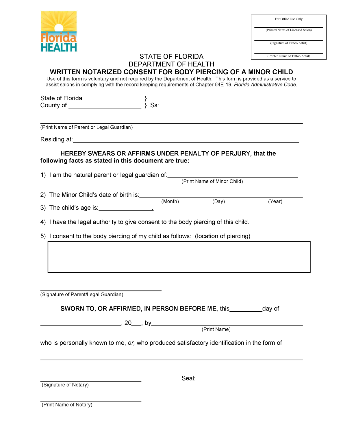 Free Minor Piercing Consent Form | PDF | Word