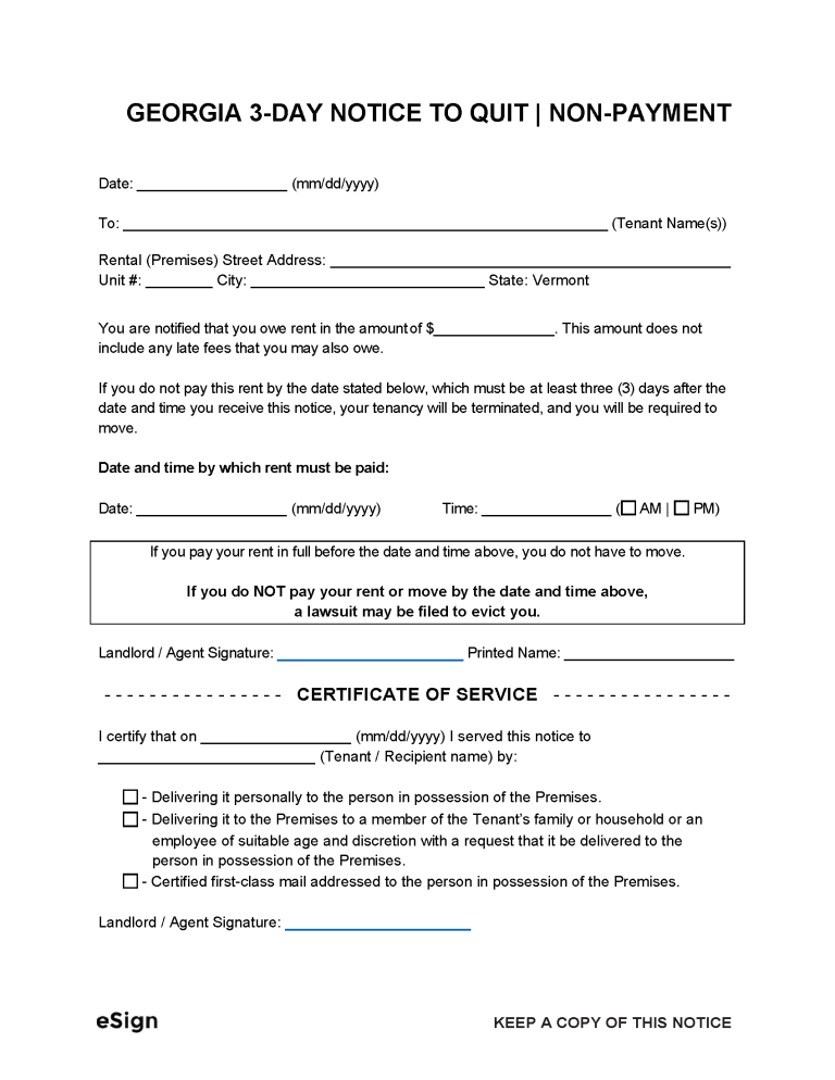 Free Georgia 3-Day Notice to Quit | Non-Payment | PDF | Word