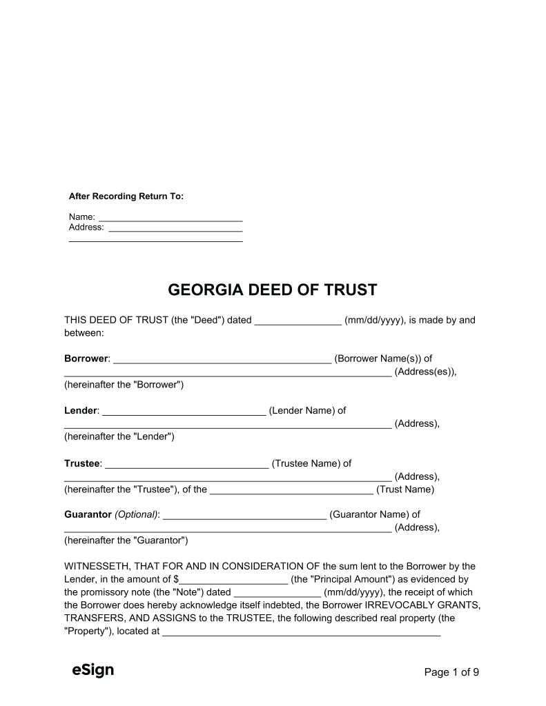 Free Georgia Deed of Trust | PDF | Word