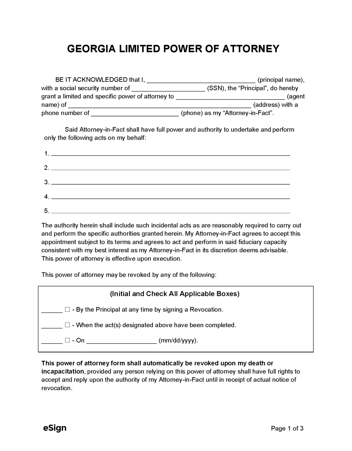 Free Georgia Limited Power of Attorney Form | PDF | Word