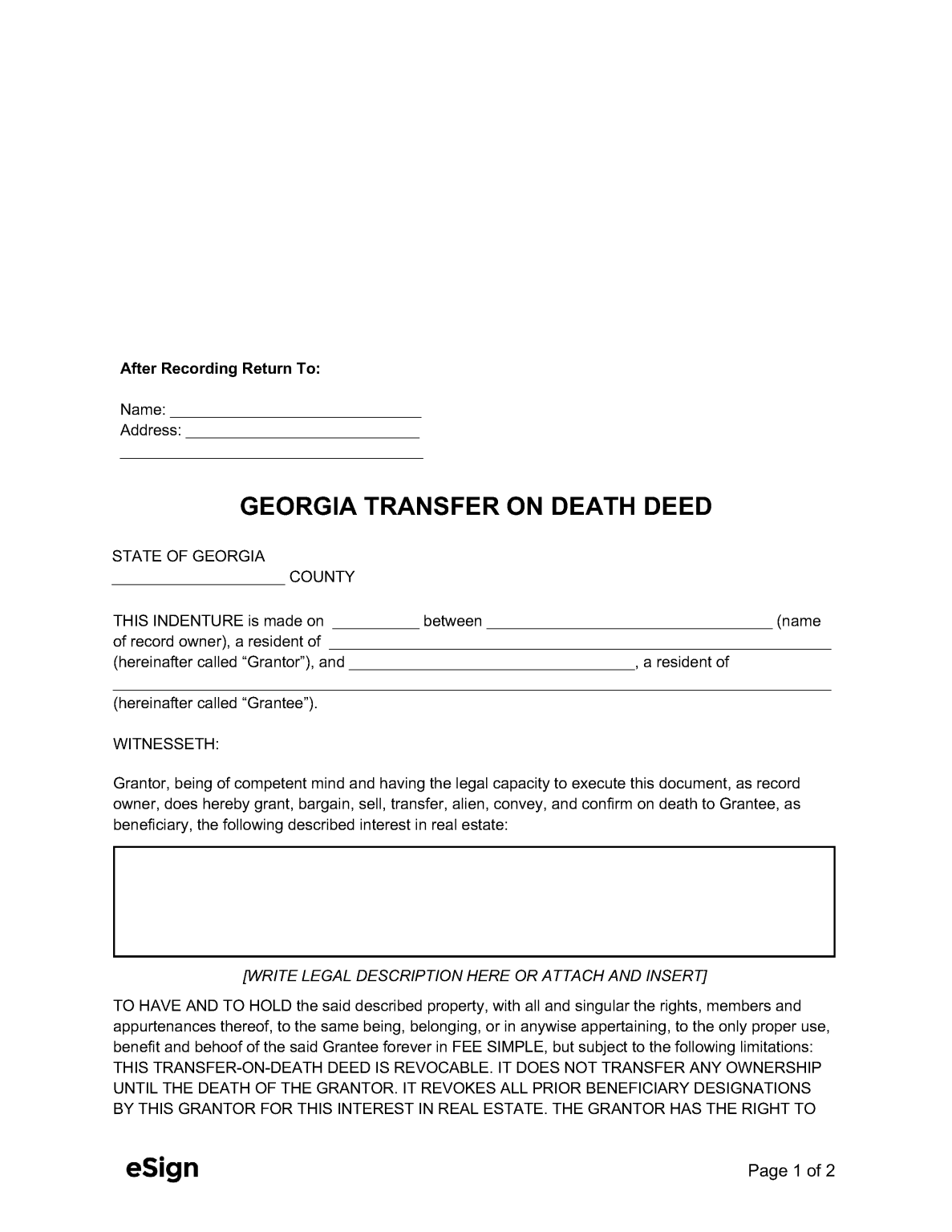 Free Georgia Transfer on Death Deed | PDF | Word