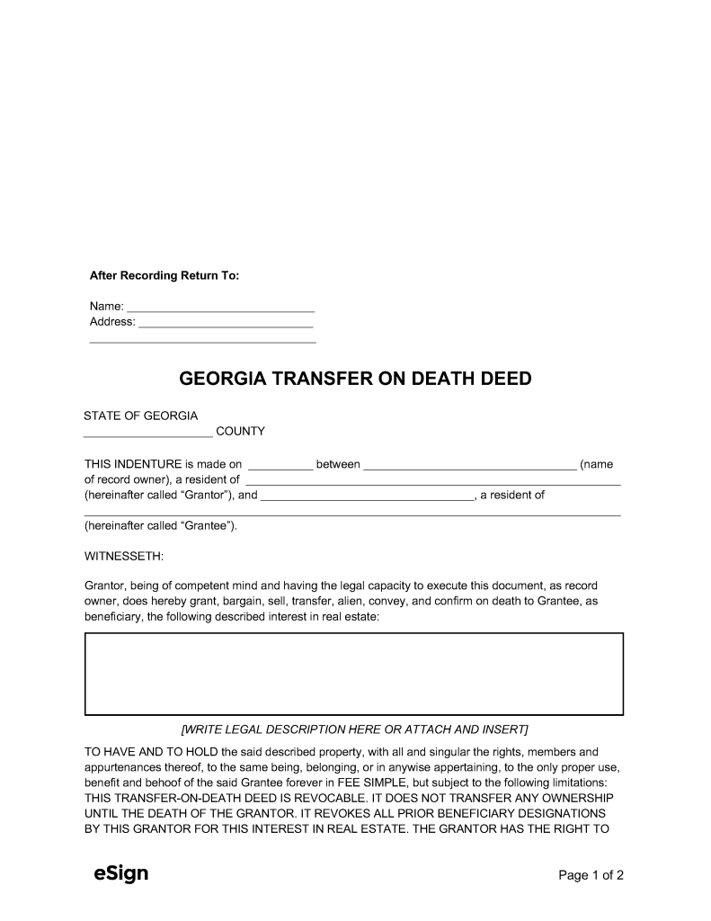 Free Georgia Transfer on Death Deed | PDF | Word