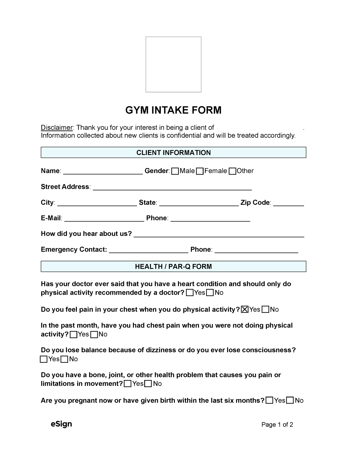Free Personal Training Client Intake Form | PDF | Word