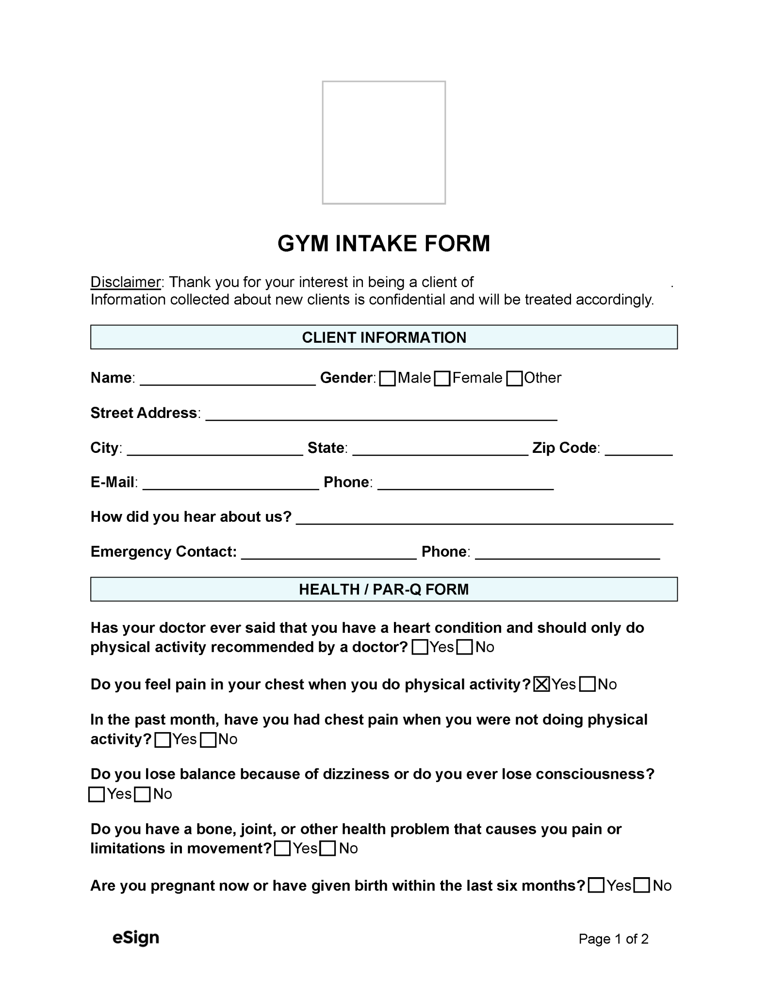 Free Personal Training Client Intake Form | PDF | Word