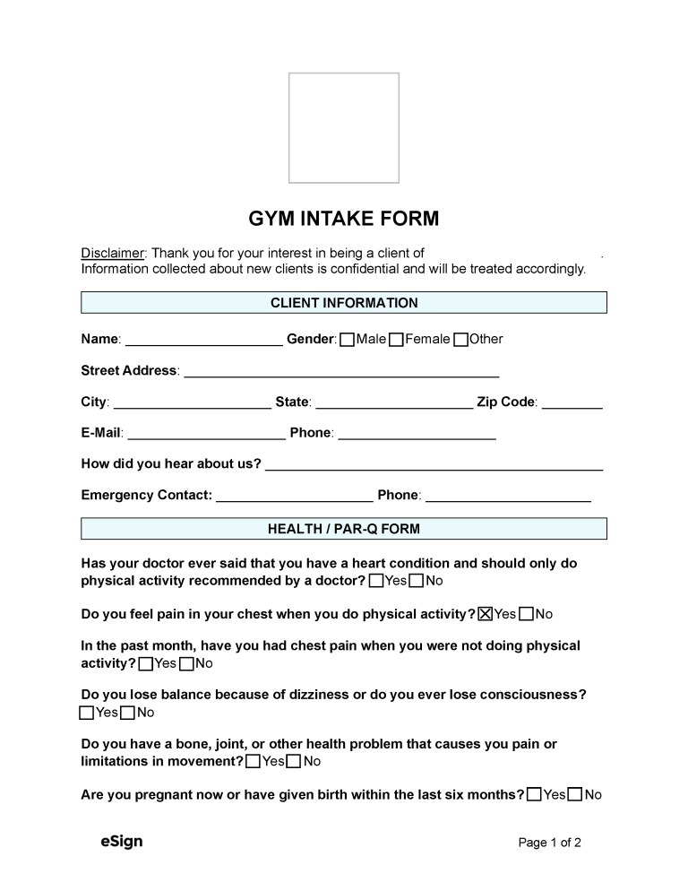 Free Personal Training Client Intake Form | PDF | Word