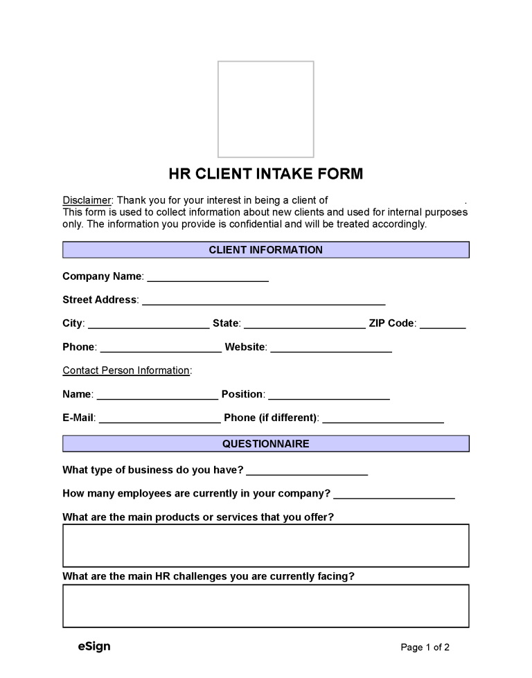 Free HR Client Intake Form | PDF | Word