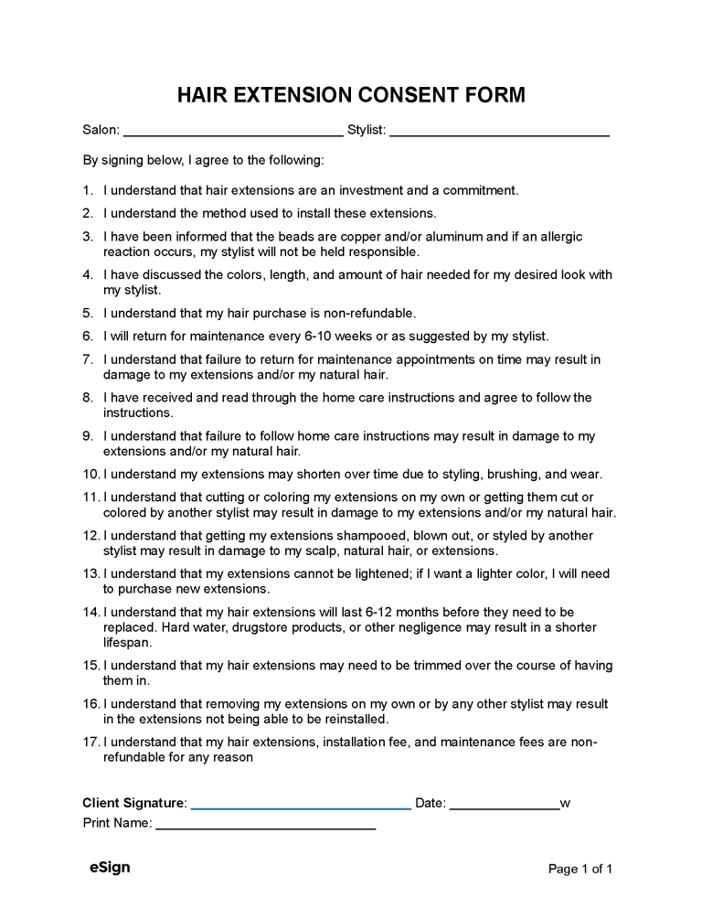 Free Hair Extension Consent Form | PDF | Word