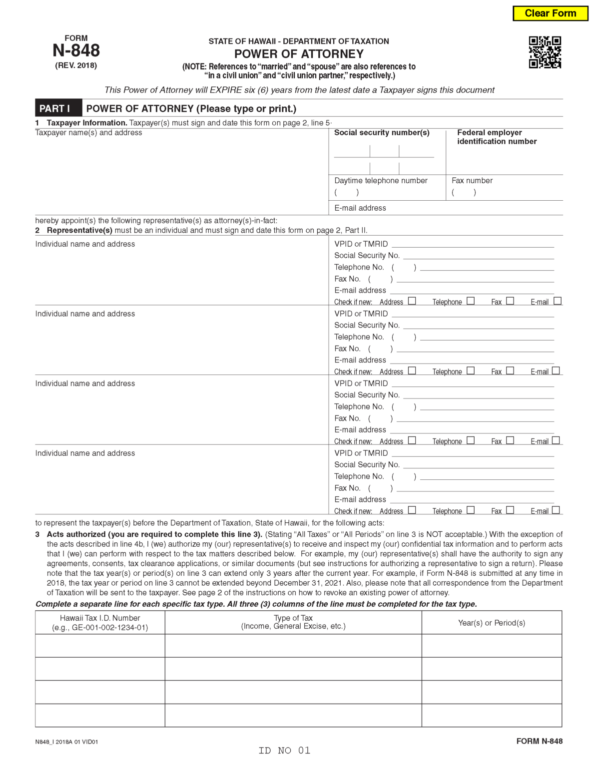 Free Hawaii Tax Power of Attorney (Form N-848) | PDF