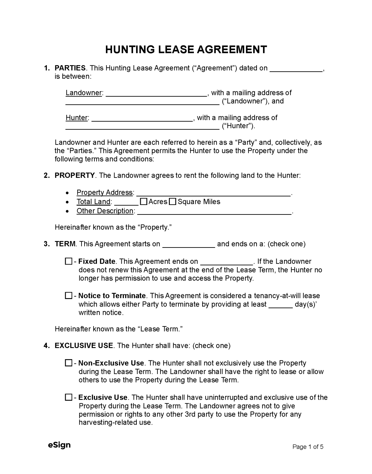 Free Hunting Lease Agreement | PDF | Word