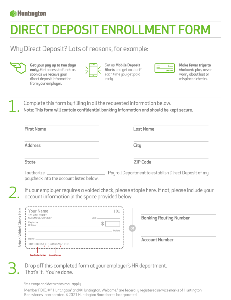 Free Huntington Bank Direct Deposit Authorization Form | PDF